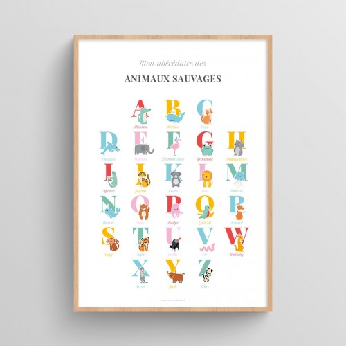 Affiche abécédaire animaux sauvages alignés