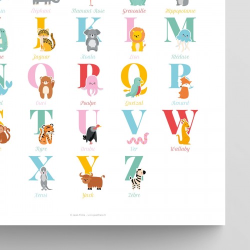 Affiche abécédaire animaux sauvages alignés