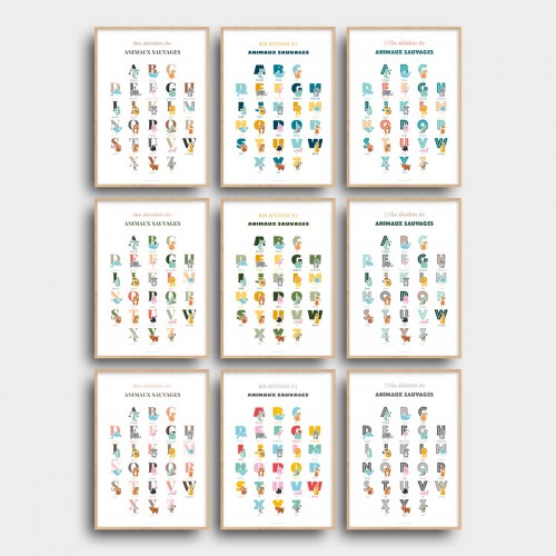 Affiche abécédaire animaux sauvages alignés