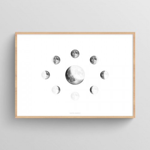 Affiche 9 phases de la lune en cycle horizontal Couleur Blanc Format ...