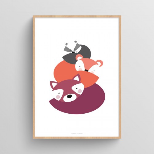 Affiche animaux de la forêt, poster animaux chambre bébé : raton laveur ...