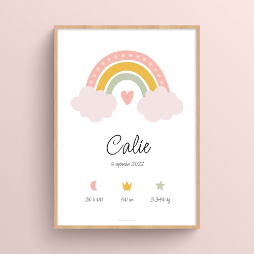 Affiche naissance Arc-en-ciel et nuages avec prénom à imprimer